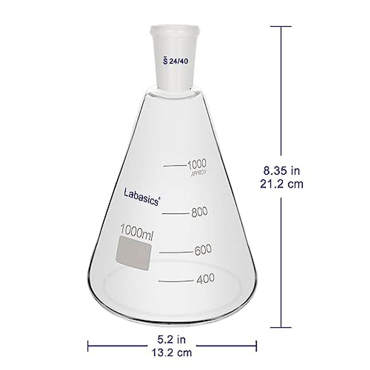 Labasics Glass 24/40 Erlenmeyer Flask, Borosilicate Glass Heavy Wall Flask with 24/40 Standard Taper Outer Joint, 1000 ml