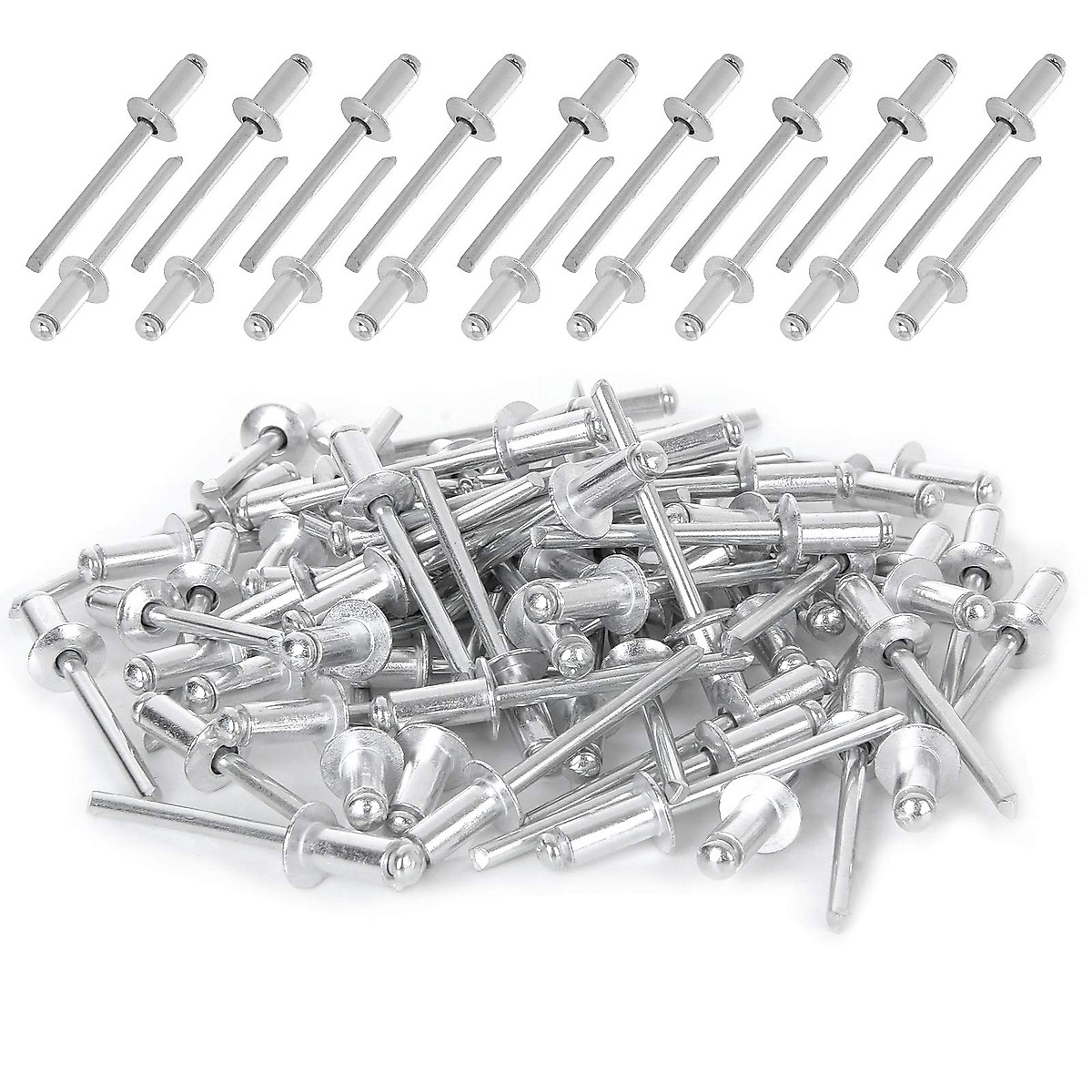 500pcs 3/16" x 3/8" Aluminum Blind Rivets, Self-Plugging Open End Type Pop Rivet with Steel Mandrel, Large Flange Blind Rivets for Sheet Metal, Automotive, Railway, Duct Work, Rivet Gun