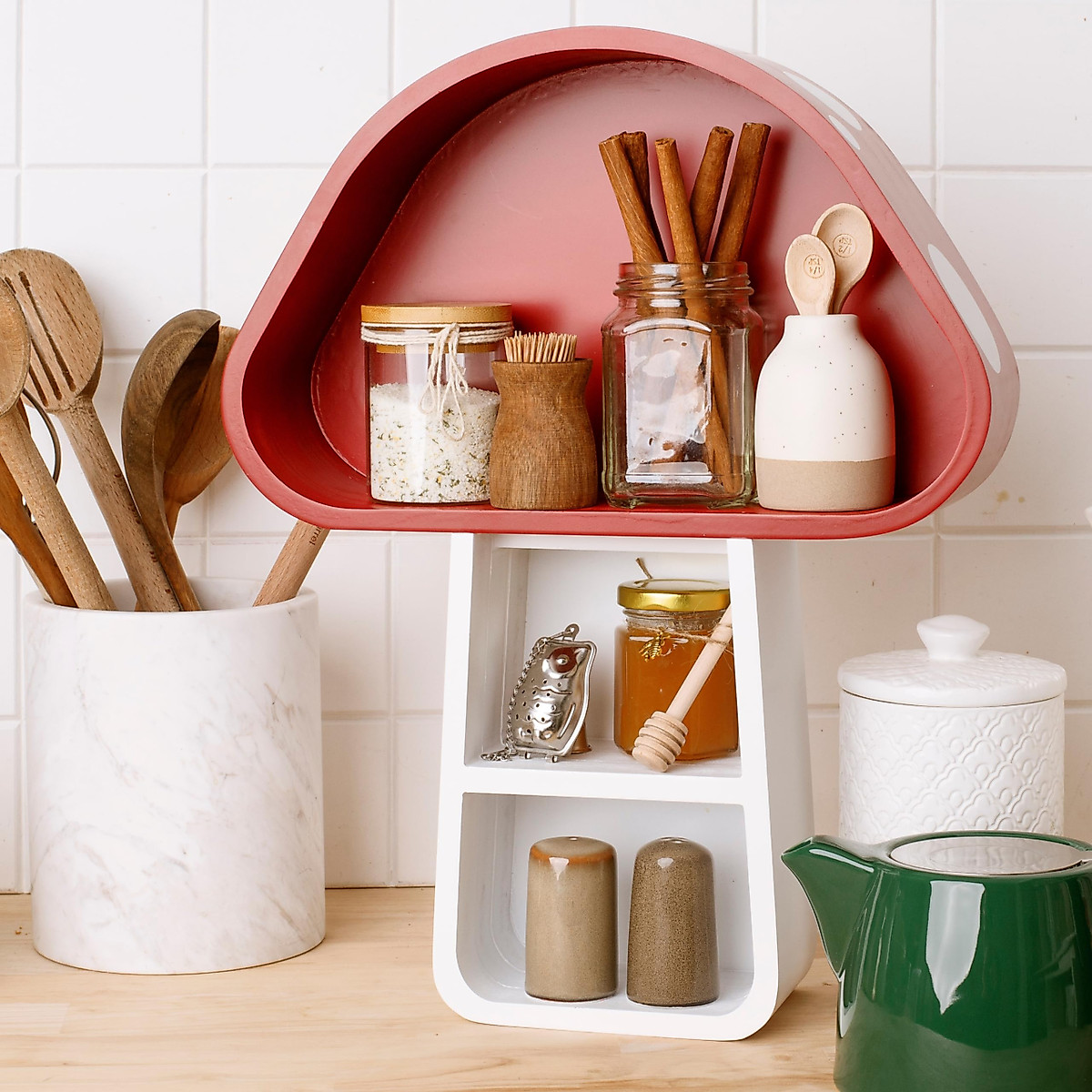 Floating Mushroom Shelf - Whimsical, Eccentric Cottagecore Decor - for Crystal and Cool Trinket Display - Cute, Funky and Unique Fairycore Aesthetic Shelves for Home, Kitchen, Bedroom and Nursery