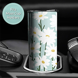 owbgsdh 20 oz Daisy Skinny Tumblers with Lid and Straw, Daisy Stainless Steel Vacuum Insulated Travel Coffee Mug Cup Water Bottle, Daisy Decor Stuff Accessories, Gifts for Women Girls Daisy Lover