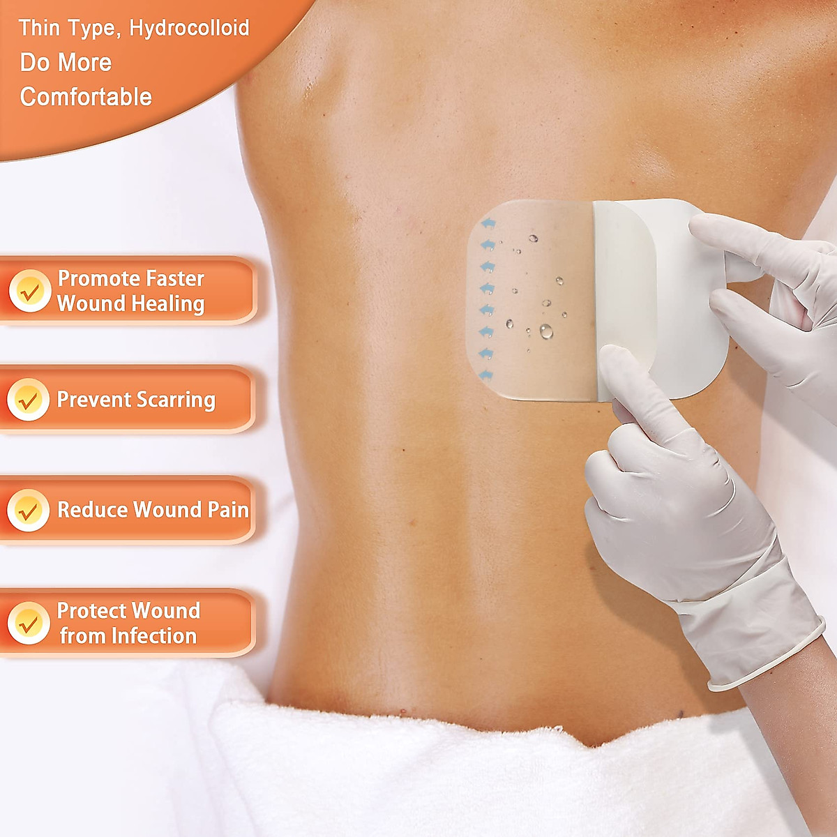 Hydrocolloid Bandage, Hydrocolloid Wound Dressing Thin Type 4'' x 4'' for Light Exudate Wound, Pressure Ulcer, Bed Sore, Surgical Wound,Superficial Wound, 10 Pack by EalionMed