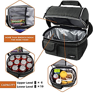 OPUX Lunch Box for Men, Adult Lunch Box Cooler, Insulated Lunch Bag Women, Dual Compartment Lunchbox for Work, Leakproof Double Decker Lunch Bag, Soft Lunch Pail Tote Boys Girls Kids School, Dark Gray
