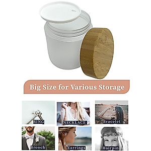 BEECO GIF2U Empty Bamboo Lid Jar 8oz/250g,Refilable Plastic Round Cosmetic Containers for Powder,Body Butter,Cream,Lotion,Wide Mouth Makeup Sample Storage Pot Dispenser(Frost)