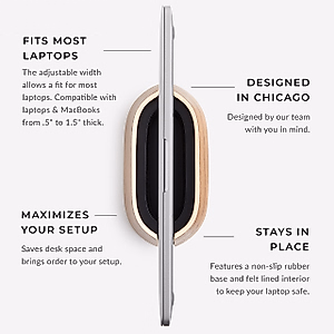 HumanCentric Laptop Holder Vertical Laptop Stand, Adjustable Holder and Dock, Laptop Vertical Stand Fits MacBook Pro and Other Laptops .5" to 1.5", Upright Laptop Holder for Desk, Black Walnut Wood