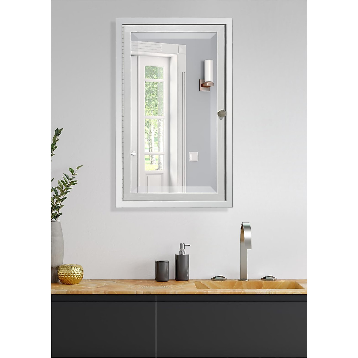 FOMAYKO Stainless Steel Medicine Cabinet with Mirror - Wall Mounted Bathroom Storage Organizer, Rust-Resistant Metal Mirror Cabinet for Vanity, Adjustable Shelves, 15x25 Inch