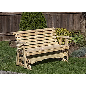 ECOMMERSIFY INC Amish Heavy Duty 800 Lb Roll Back Pressure Treated Porch Patio Garden Lawn Outdoor Glider with Cup Holders-5 Feet-Natural-Made in USA