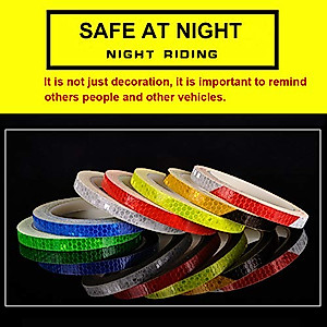 Reflective Tape Outdoor Safety Warning Lighting Sticker Waterproof Bike Reflector Tape for Car, Bicycle, Motorcycle Rim Self-Adhesive DIY Decoration (6 Colors-Blue Red Green White Yellow Black+orange)