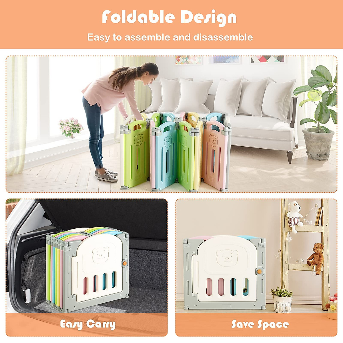 INFANS Baby Playpen, Kids Play Activity Center Yard for Toddlers, 14-Panel Safety Foldable Play Yard with Safety Lock, Adjustable Shape, Game Panel & Gate for Indoors or Outdoors (Colorful)