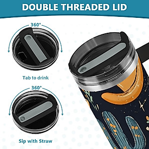 Selerdon 40 oz Tumbler Cowboy Hat with Handle and Straw Lid Vacuum Stainless Steel Insulated Water Bottle Travel Mug Car Cup Holder Friendly BPA Free for Gym Travel Office