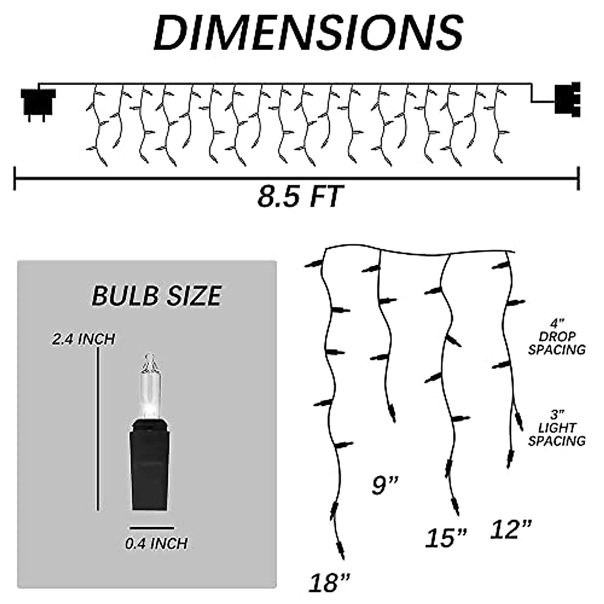 Dazzle Bright 8.5 FT 150 Count Mini Icicle Lights, Halloween Decorations for Indoor Outdoor Home Garden Holiday Party (Purple & Orange)