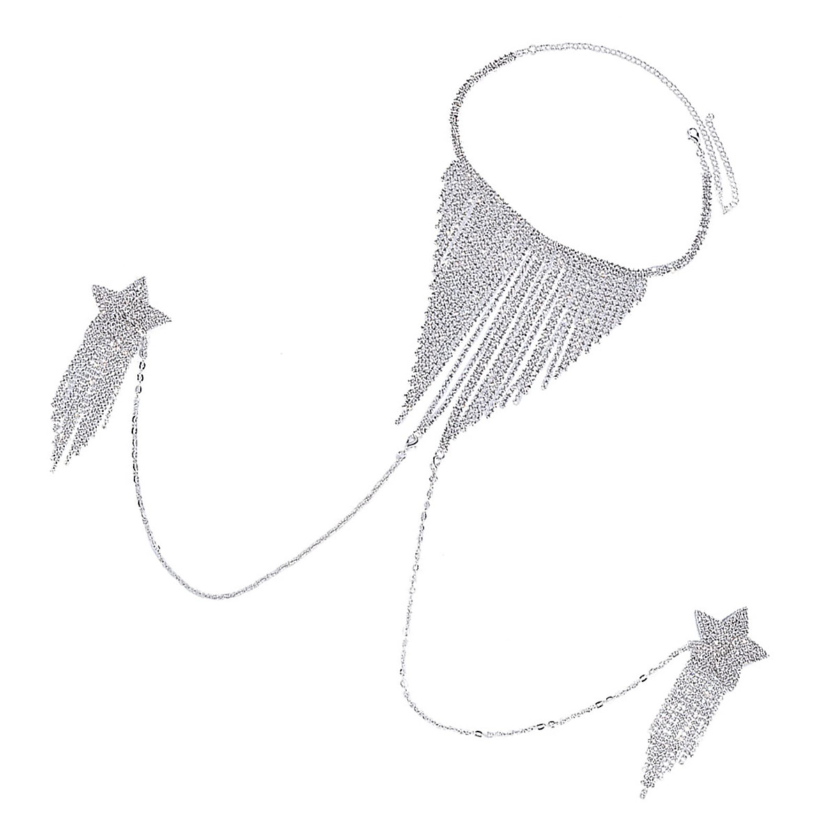 Rhinestone Body Chain Jewelry Crystal Tassel Chain Necklace Luxury Rhinestone Stars Tassel Nipple Stickers Breast Cover Stickers Chest Body Jewelry for Women(Tassel)