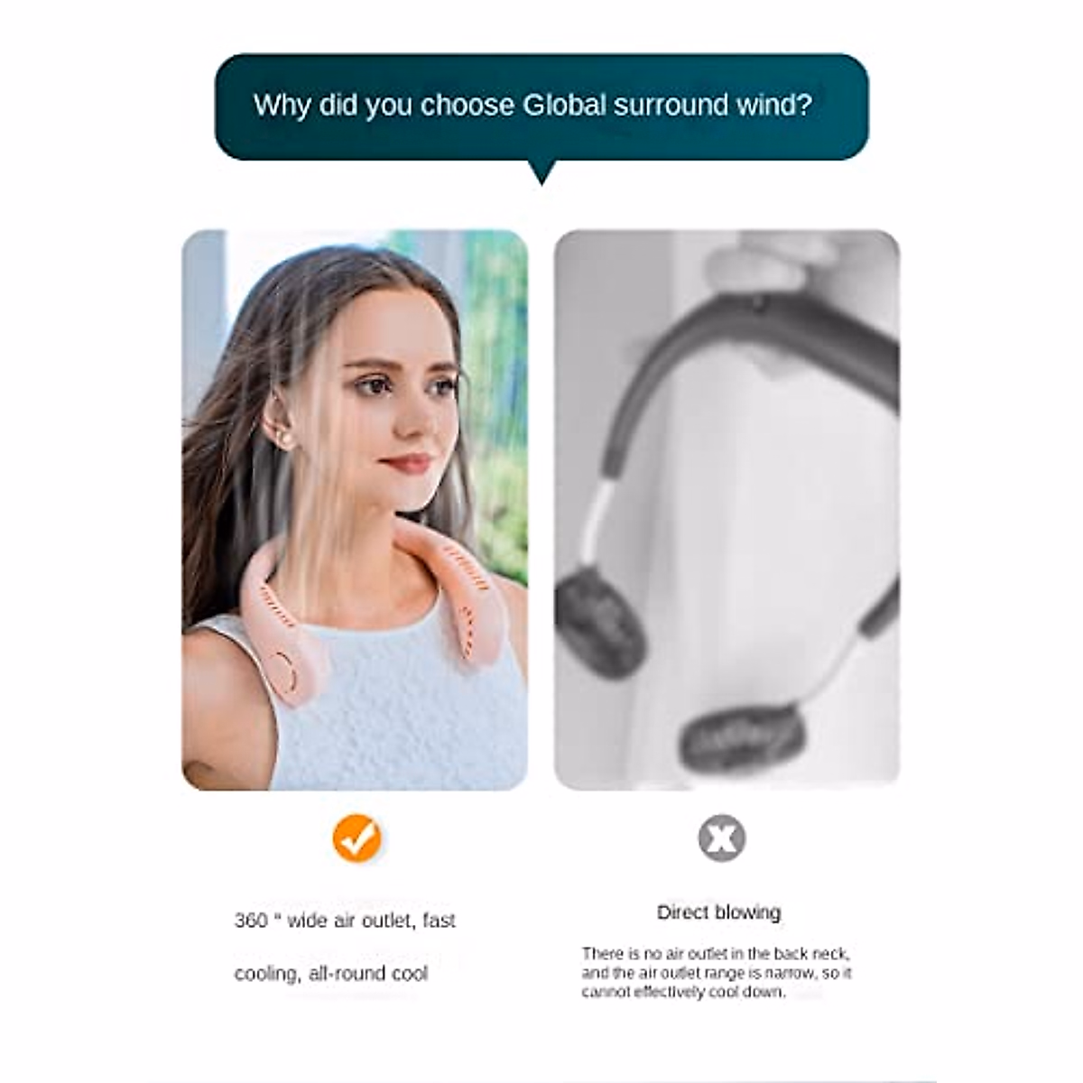 Caripeloy Portable Bladeless Hanging Neck Fan 3000 mAh Battery Operated Hands Free Personal Cooling Fan,USB Powered Desk Fan, 3 Speeds for Office Sports Traveling Outdoor