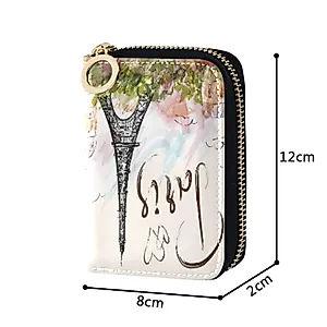 susiyo Stylish Pattern Paris Eiffel Tower Credit Card Wallet, RFID Blocking Compact Women Leather Card Holder Zipper Purse