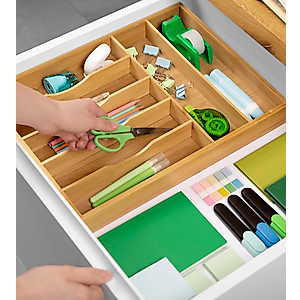 ROYAL CRAFT WOOD Luxury Bamboo Kitchen Drawer Organizer - Silverware Organizer and Cutlery Tray with Grooved Drawer Dividers for Flatware and Kitchen Utensils (7 Slot, Natural)