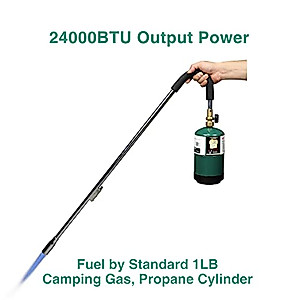 KOMAN Weed torch Propane Burner with 8FT Converter Hose,Fuel by 1LB Propane Gas Cylinder/5-40LB Propane Tank,self ignition,for Roofing,Weeding,Campfire Starting(Output 24000BTU, Propane not included)