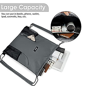 WANDF Drawstring Backpack with Shoulder Pad Sports Gym Backpack with Mesh Pocket String Bag for Women Men(Grey)