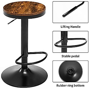 LERYAY Wooden Barstools Bar Stools Set of 2 Height Adjustable Bar Stools Swivel Barstool Industurial Counter Stools with Black Metal Base