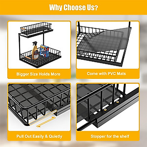 B-Land Under Sink Organizer and Storage, Metal Pull Out Kitchen Cabinet Organizer with Double Sliding Drawer, Multi-Purpose Cabinet Storage for Bathroom, Kitchen (1 Pack)