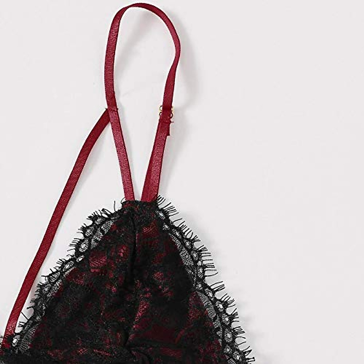 wodceeke Women's Sexy Lace Sling Split Lingerie Embroidered Bra and Satin Shorts Set Home Pajamas (Wine, M)