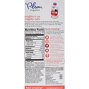 Plum Organics Tots Baby Food Pouch | Mighty 4 | Carrot, Guava, Oats, Black Beans | 4 Ounce | 6 Pack | Organic Food Squeeze for Babies, Kids, Toddlers