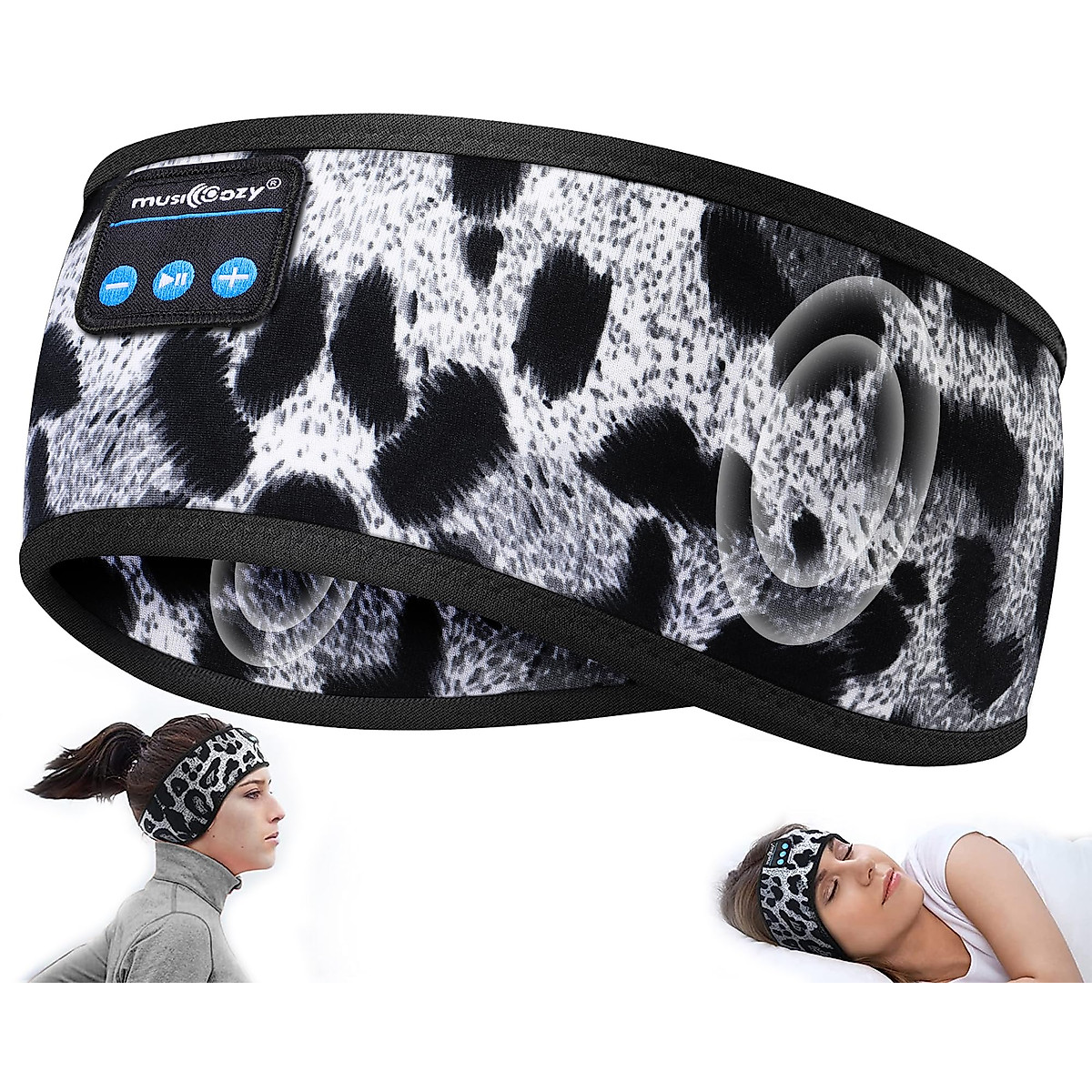 MUSICOZY Sleep Headphones Bluetooth Sports Headband, Wireless Music Sleeping Headphones Sleep Eye Mask Earbuds for Side Sleepers Workout Running Travel Yoga Office, Pack of 2