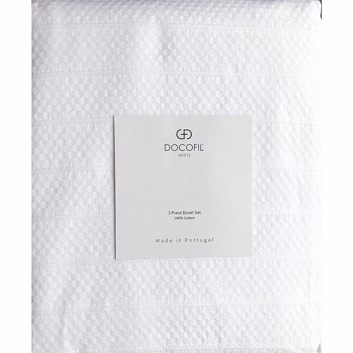 Docofil Portugal 3pc Duvet Cover Set Solid White Textured Honeycomb Pattern 100% Cotton Luxury Shabby Chic French Farmhouse Style (Queen)