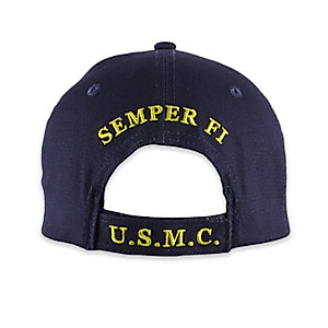 USMC Logo Hat for Men and Women, Officially Licensed Product, Adjustable Velcro Strap Baseball Cap - USMC Logo Embroidered Baseball Cap Beautifully Stitched Lettering on Front & Back (Navy Blue)