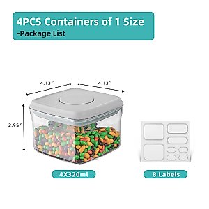 Ankou Airtight Container Set - (380ml 4 Pcs) Stackable One Button Openning Food Containers for Snacks Candy Salt Herbs Spices BPA-Free Tranparent (0.32 QT * 4)