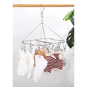 WudTus Sock Dryer Rack, Large Stainless Steel Laundry Drying Rack for Air Drying Sock Hanger, Underwear Hanger, Clothes Hangers (2 Pack Round)