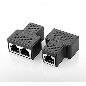 Ethernet Splitter Connector Adapter, RJ45 1 to 2 Ethernet Extender Coupler, Female to 2 Female 8P8C Extender Plug LAN Couple Network, Compatible for Cat5 Cat5e Cat6 Cat6e Cat7 (2Pack) (Black)
