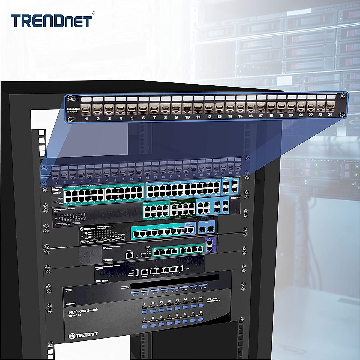 TRENDnet 24-Port Blank Keystone Shielded 1U Patch Panel, 1U 19" Rackmount Housing, Protects Against EMI/RFI Noise, Recommended with TC-K06C6A Cat6A Keystone Jacks (Sold Separately), Black, TC-KP24S