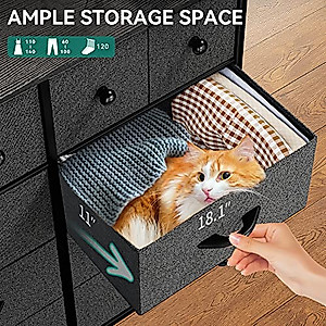 YITAHOME 10 Drawers Fabric Dresser, Dresser for Bedroom, Nursery, Closets, Tall Chest Organizer Unit with Sturdy Steel Frame, Wooden Top, Black Ash