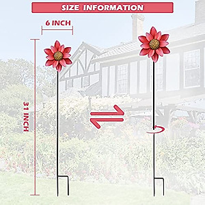 WONDER GARDEN Wind Spinner 2 Pack Little Red Flowers 6 Inch Wind Spinners Outdoor Metal Clearance Wind Spinners for Yard Garden Decoration