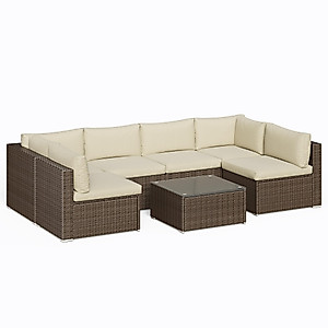 Wisteria Lane 6 Piece Outdoor Patio Furniture Sets, Outdoor Sectional Furniture with Tempered Glass Table and Cushion, Wicker Patio Conversation Sets for Garden Backyard, Grey