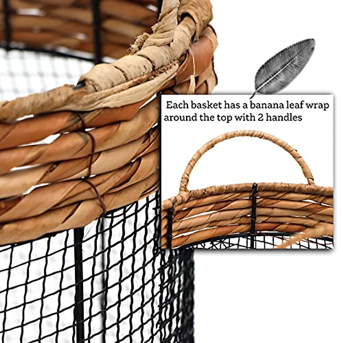 Trademark Innovations Oval Wire Tall Garden Home Décor Baskets with Wicker and Handles - Set of 3
