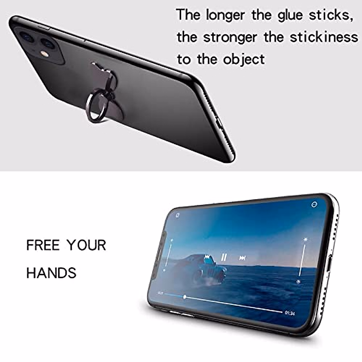 Cavdycidy Metal Butterfly Ring Holder for Cell Phone,Finger Ring Stability Holder Back Stand Car Mount Hook Kickstand Compatible with All Smartphone Cute Accessories(Black)