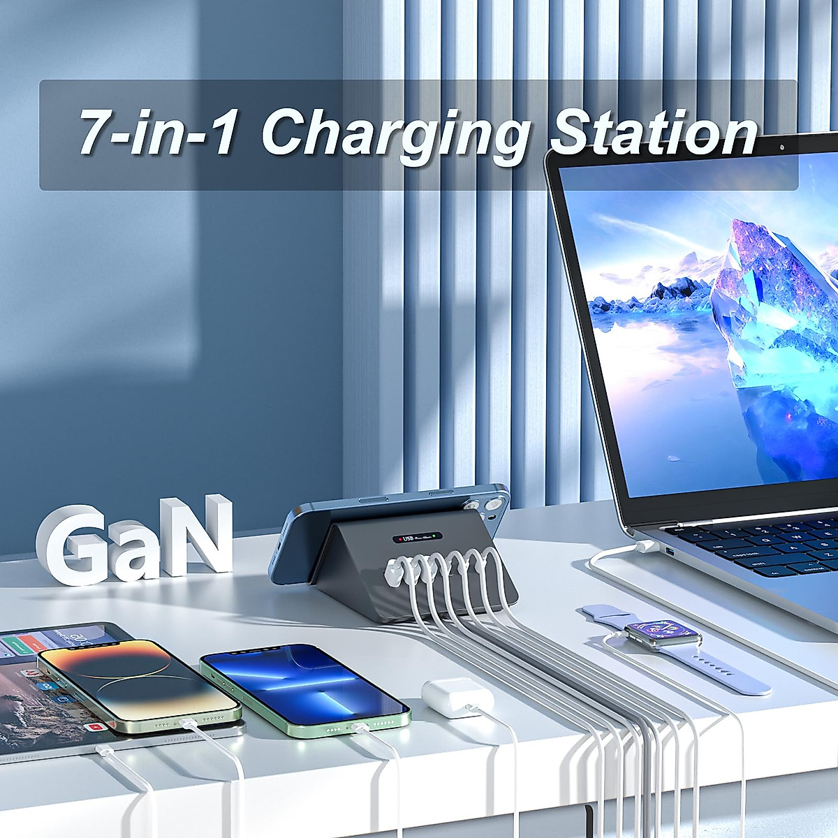 VPSUN 100W USB C Charging Station for Multiple Devices - 6 Ports USB Charger Block with 15W Wireless Charging for 45W Laptop,MacBook air/pro,iPhone Series, Samsung Series etc. (100W 3C3A Gray)