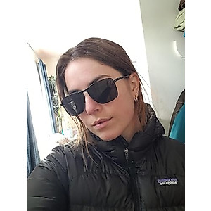 LUENX Men Rectangular Polarized Sunglasses Square Retro Shades - Black Lens Black Frame 59mm