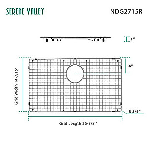Serene Valley Sink Bottom Grid 26-3/8" X 14-7/16", Rear Drain with Corner Radius 3/8", Sink Protector NDG2715R