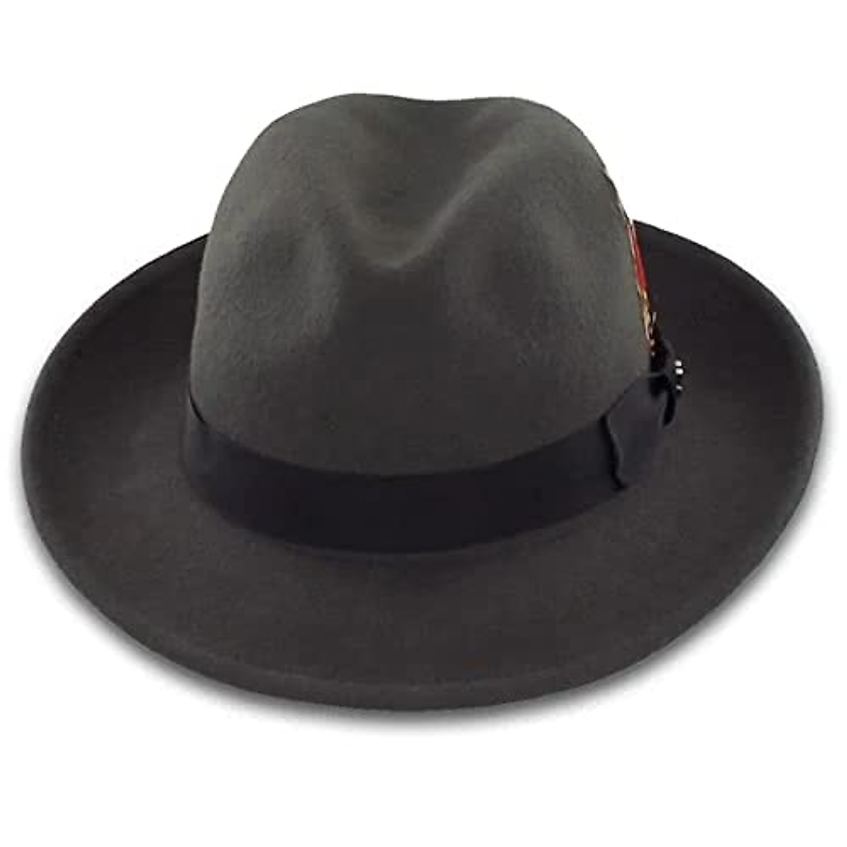 Belfry Crushable Porkpie Fedora Hat Men's Vintage Style 100% Pure Wool in Black Brown Grey Navy Pecan and Striped Band (US, Alpha, Large, Black)