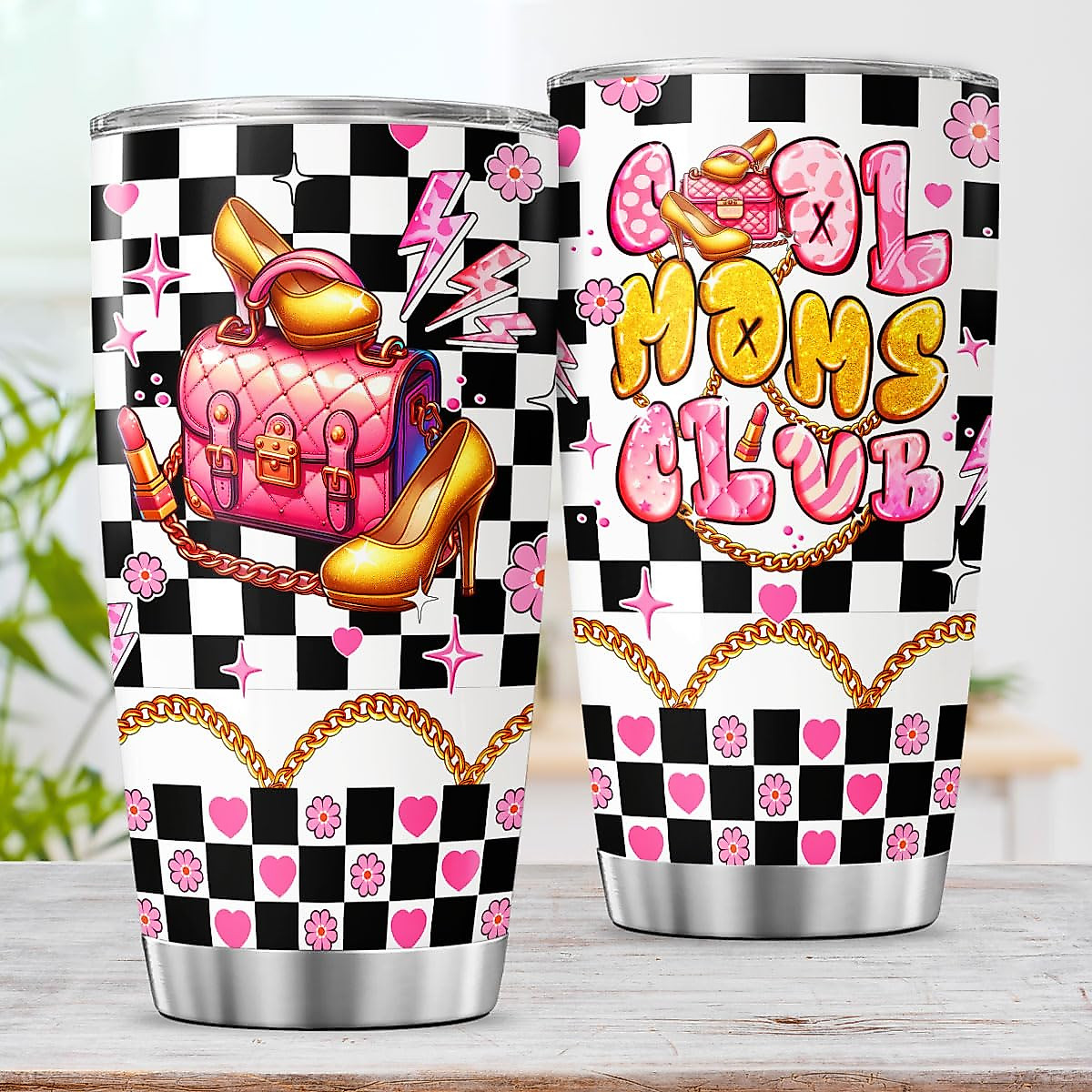 Tumblers Women Coffee Checkered For Handle Simply Mothers Modern Mama Day Mom Funny Water Cups, Cool Moms Club, Cool Moms Club Gifts, Tumbler 20 Oz With Lid And Straw