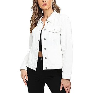 MISS MOLY Women's Denim Jackets Long Sleeve Casual Soft White Jean Jacket M