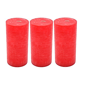 Set of 3 Red Unscented 6 Inch Tall Pillar Candles | Home Décor Accent for Centerpieces, Lanterns or Fireplace Mantles | Decorate Your Wedding, Bridal Shower or Home | 3W x 6H Inches