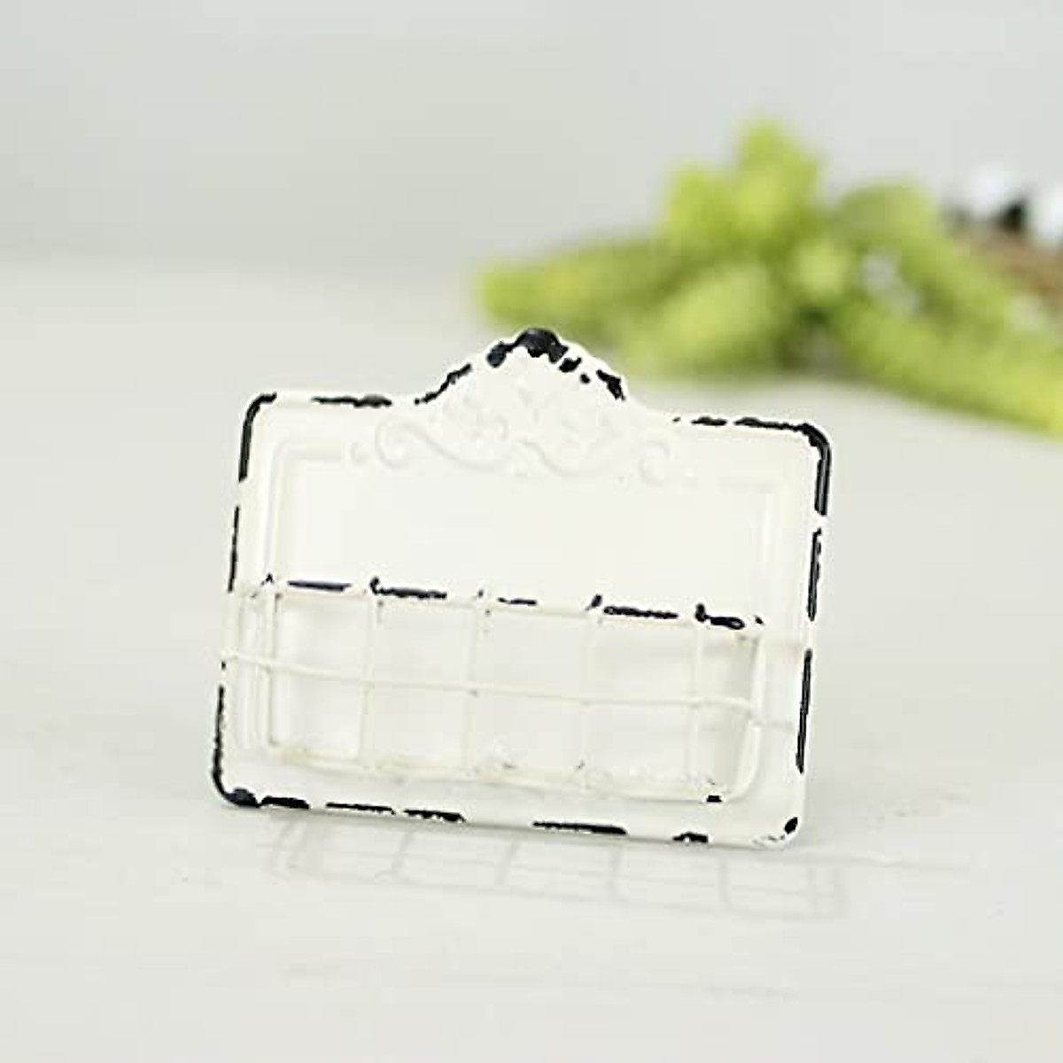 VIP Home & Garden MT2155 Vintage Style Antique Business Card Holder, White, Metal