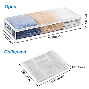Fixwal 2pcs Clear Storage Bags, Plastic Under Bed Storage Bins, Large Capacity Storage Containers for Comforters Blankets Clothes Bedding