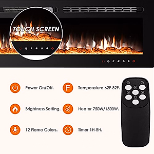 60 Inch Electric Fireplace Insert, Wall-Mounted, Remote Control, Linear Design, 750/1500W.