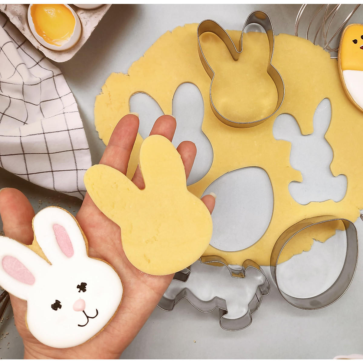 Pieces Easter Cookie Cutters, 3.54" 3.35" 3.2" Egg Cute Bunny Rabbite Shapes Cookie Cutters Stain Steel Sets Holiday Themed Party Supplies