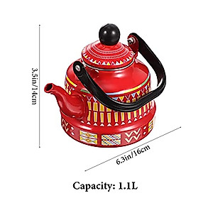 Kichvoe Teapot Tea Kettle Enamel Tea Kettle Enamel Hot Water Kettle Pot Stovetop Safe with Handle Water Heating Pot Coffee Kettle for Stovetop Induction Cooker Red Christmas Green