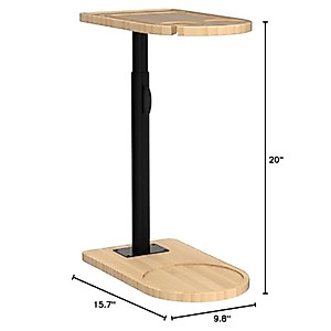 YUHFERA 360° Swivel Sofa Tray Table for Couch Arm - Height Adjustable End Table for Bed or Chair with Phone & Tablet Slots, TV Tray Table, Side Table Tray for Small Spaces（Bamboo）