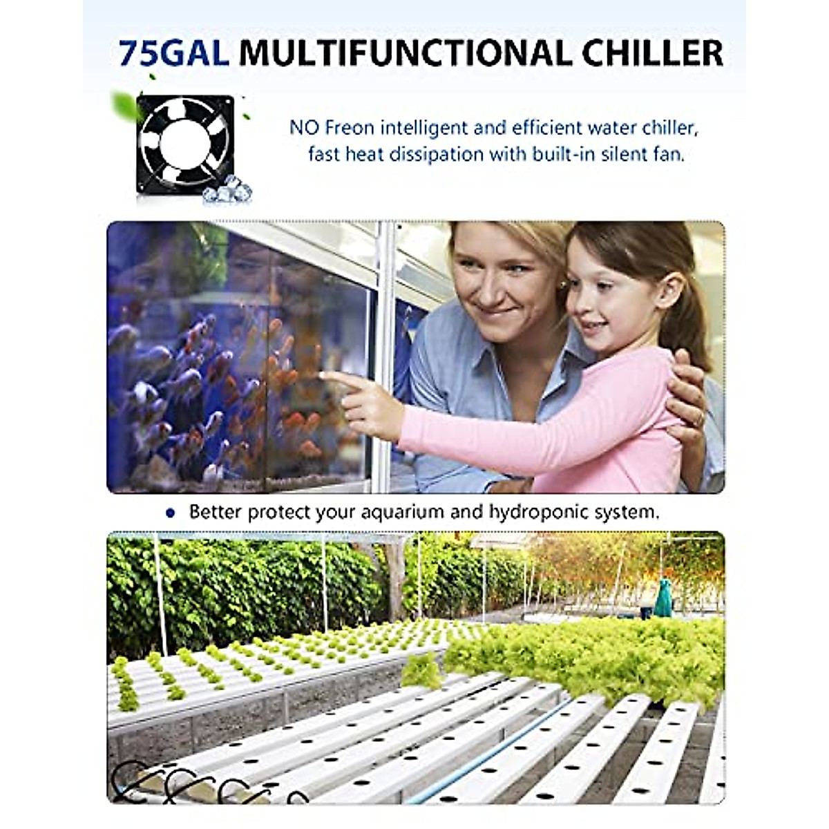 BAOSHISHAN 300L Aquarium Chiller 75gal 1/3 HP Fish Tank Chiller Special Quiet Design Refrigeration Compressor for hydroponics Water Weeds Axolotl Jellyfish Coral Reef Tank Shrimp (75gal/300L)